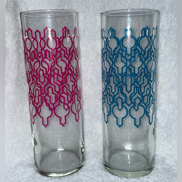 Libbey | Accents | Vintage Pink Blue Geometric Print Vases | Poshmark